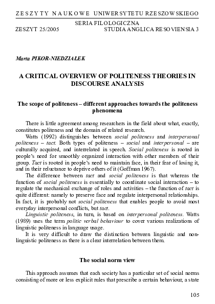 (PDF) A Critical Overview of Politeness Theories in Discourse Analysis
