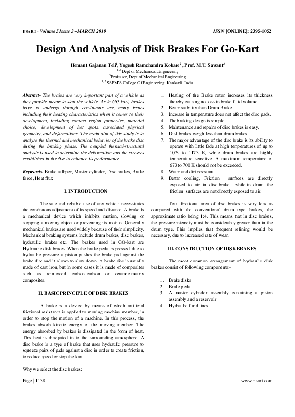 (PDF) Design And Analysis of Disk Brakes For Go-Kart