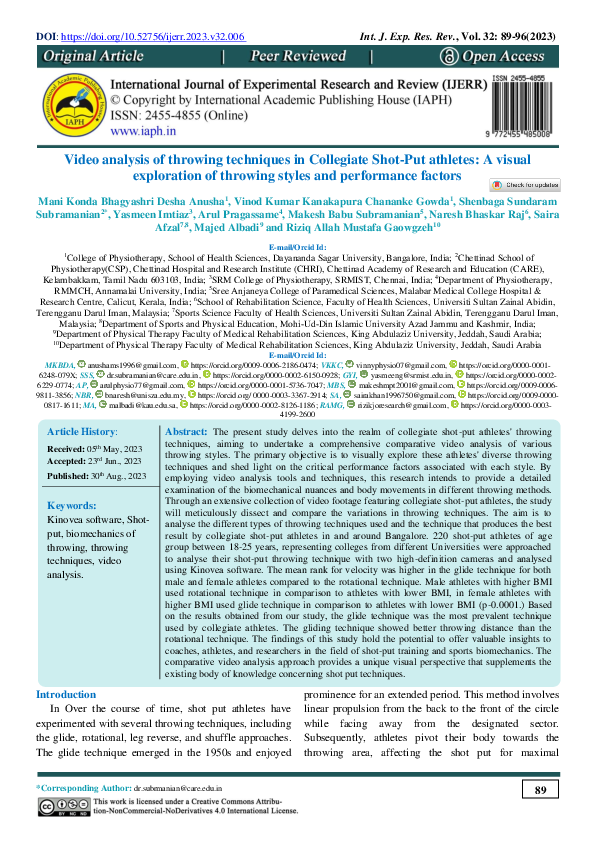 (PDF) Video analysis of throwing techniques in Collegiate Shot-Put ...