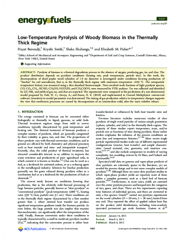 (PDF) Low-Temperature Pyrolysis of Woody Biomass in the Thermally Thick Regime