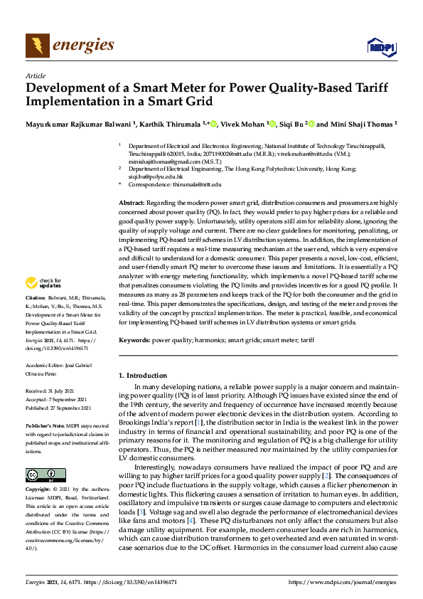 (PDF) Development of a Smart Meter for Power Quality-Based Tariff ...