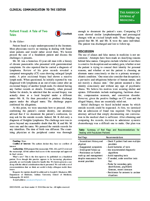 (PDF) Patient Fraud: A Tale of Two Tales