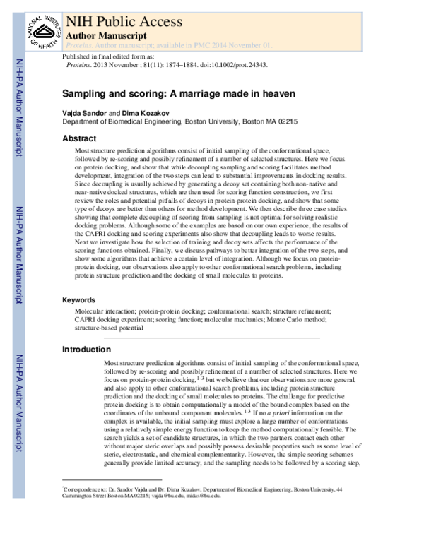(PDF) Sampling and scoring: A marriage made in heaven | Sandor Vajda ...
