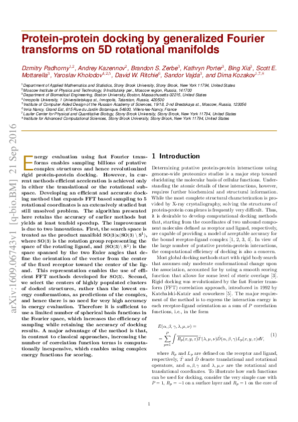 (PDF) Protein–protein docking by fast generalized Fourier transforms on ...