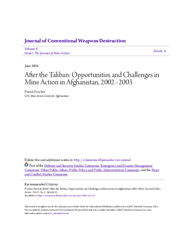 (PDF) Issue 1 The Journal of Mine Action Article 31 Mine Action in ...