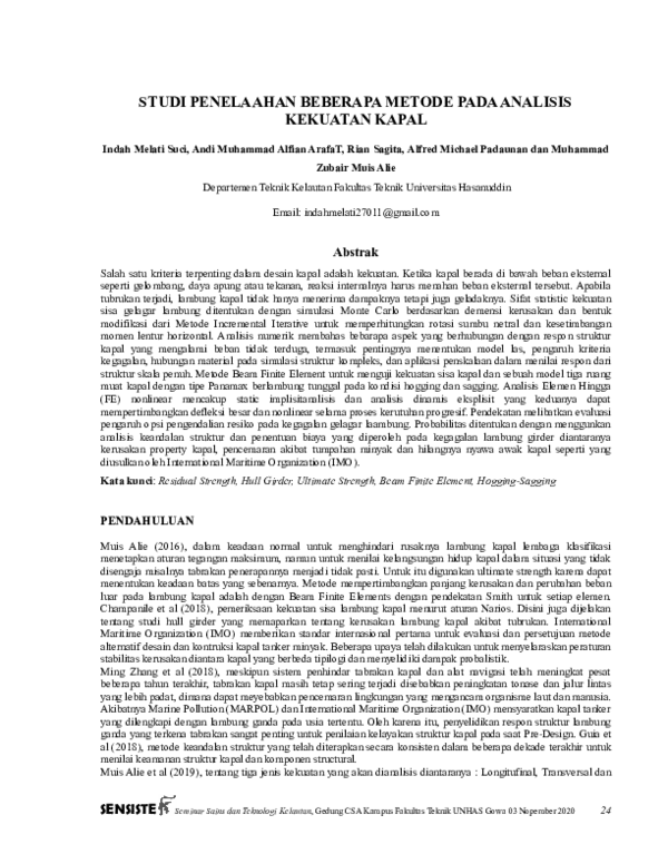 (PDF) Studi Penelaahan Beberapa Metode Pada Analisis Kekuatan Kapal