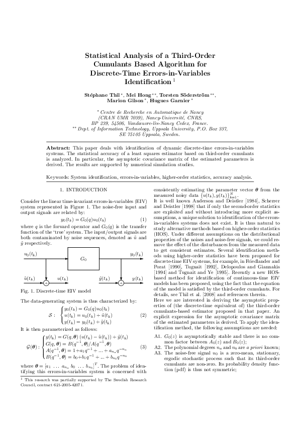 (PDF) Statistical Analysis of a Third-Order Cumulants Based Algorithm ...
