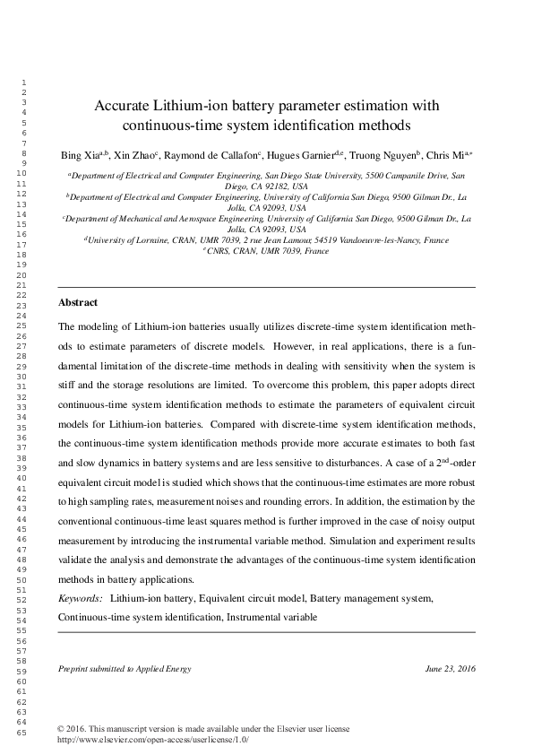 (PDF) Accurate Lithium-ion battery parameter estimation with continuous ... (PDF) Accurate Lithium-ion battery parameter estimation with continuous ...