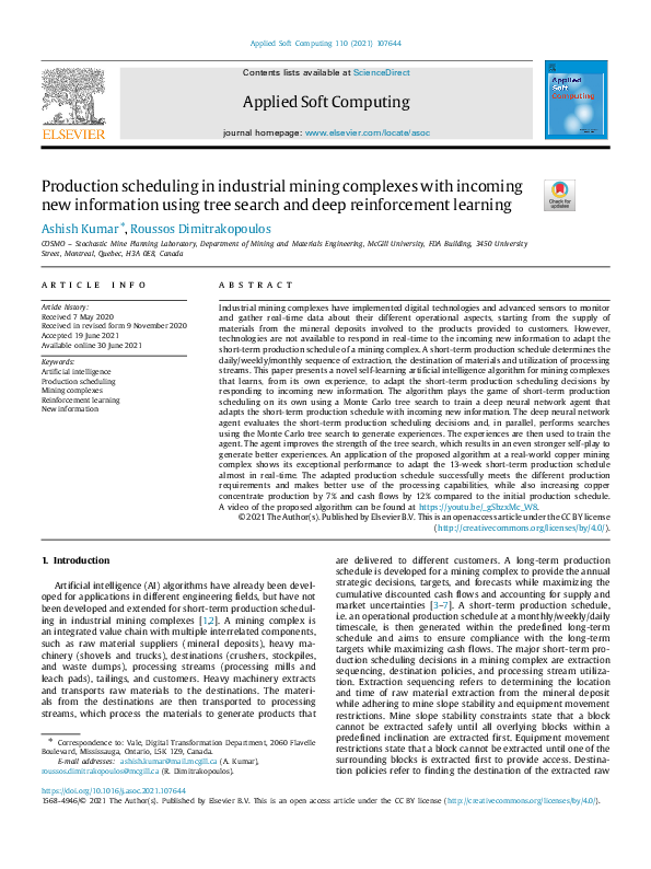 (PDF) Production scheduling in industrial mining complexes with incoming new information using ...