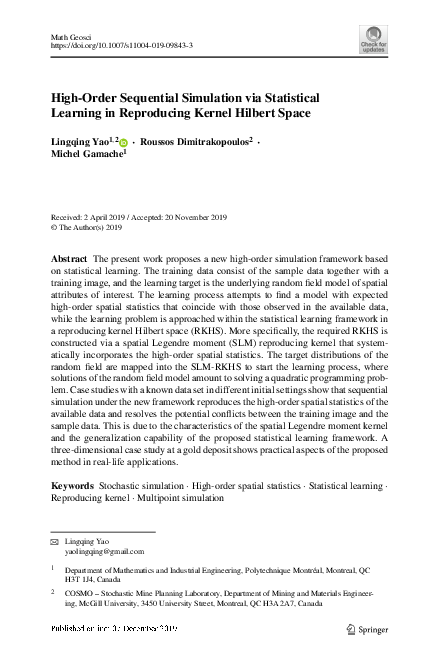 Pdf High Order Sequential Simulation Via Statistical Learning In Reproducing Kernel Hilbert Space