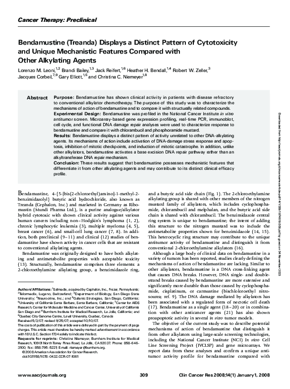 (PDF) Bendamustine (Treanda) Displays a Distinct Pattern of ...