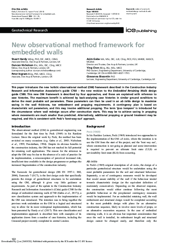 (PDF) New observational method framework for embedded walls
