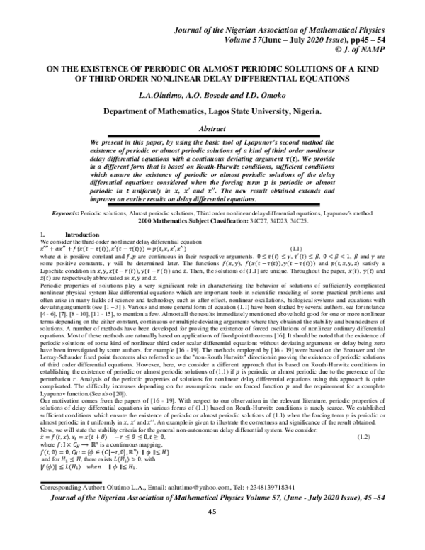 (PDF) ON THE EXISTENCE OF PERIODIC OR ALMOST PERIODIC SOLUTIONS OF A KIND OF THIRD ORDER ...