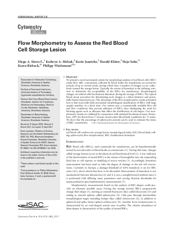 (PDF) Flow morphometry to assess the red blood cell storage lesion