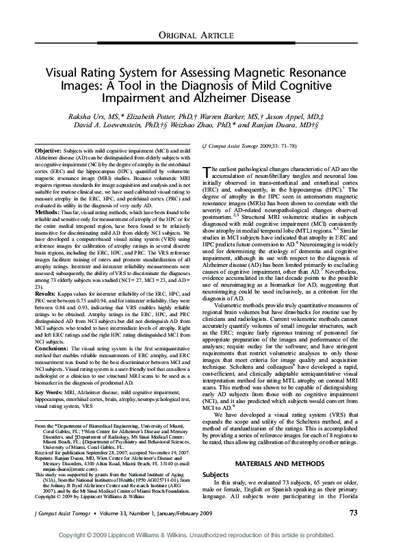 (PDF) Visual Rating System for Assessing Magnetic Resonance Images