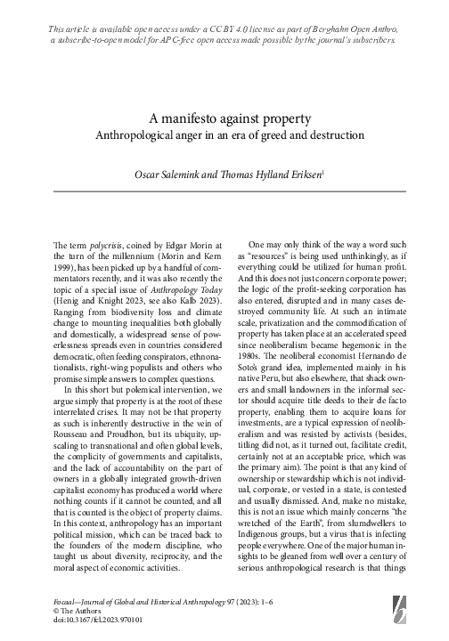 (PDF) A manifesto against property: Anthropological anger in an era of ...