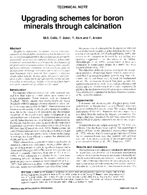 (PDF) Upgrading schemes for boron minerals through calcination