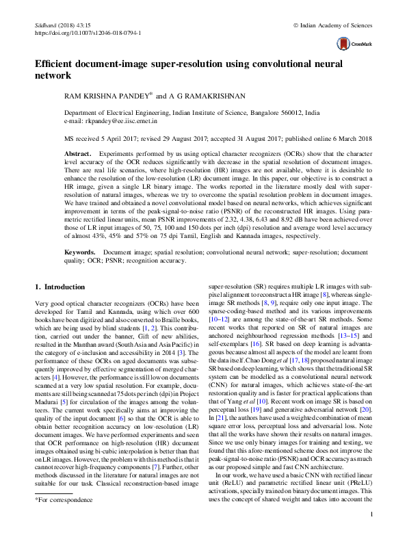 Pdf Efficient Document Image Super Resolution Using Convolutional