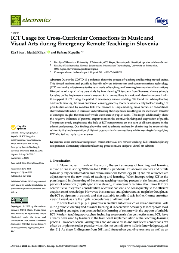 (PDF) ICT Usage for Cross-Curricular Connections in Music and Visual Arts during Emergency ...