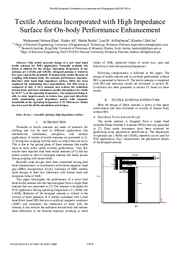 (PDF) Textile antenna incorporated with high impedance surface for on ...