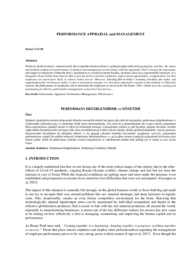 (PDF) PERFORMANCE APPRAISAL and MANAGEMENT