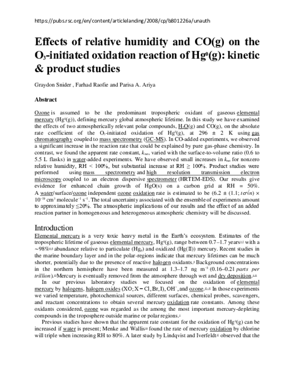 (PDF) Effects of relative humidity and CO(g) on the O3-initiated ...