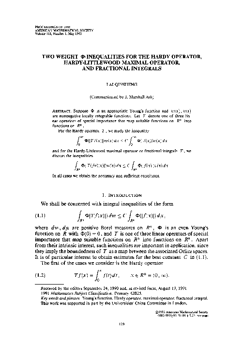 (PDF) Two weight Φ-inequalities for the Hardy operator, Hardy-Littlewood maximal operator, and ...