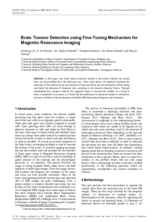 (PDF) Brain Tumour Detection using Fine-Tuning Mechanism for Magnetic Resonance Imaging ...