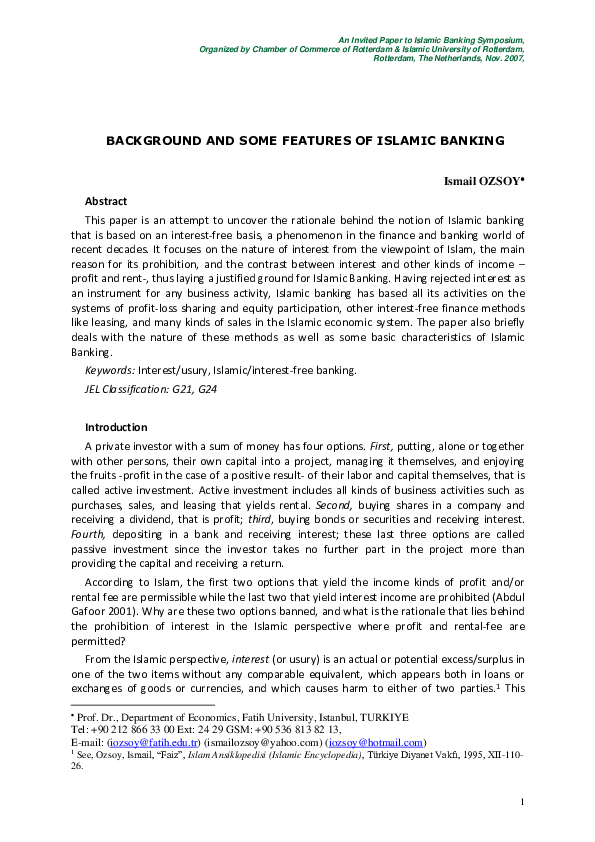 (PDF) Background and Some Features of Islamic Banking