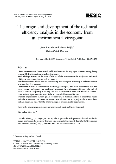 (PDF) The Origin and Development of the Technical Efficiency Analysis ...