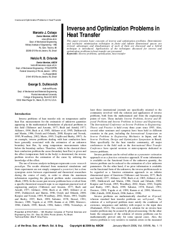 (PDF) Optimizing Inverse Problems in Heat Transfer Techniques