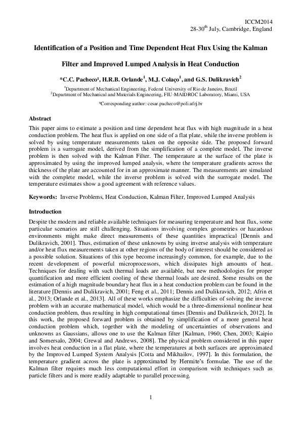 (PDF) Identification of a Position and Time Dependent Heat Flux by ...