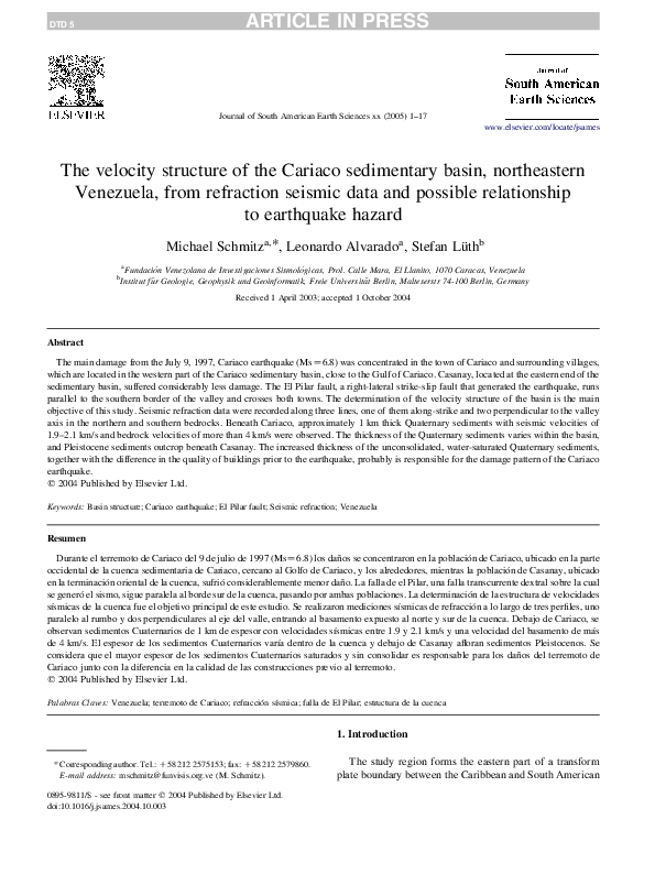 (PDF) The velocity structure of the Cariaco sedimentary basin ...