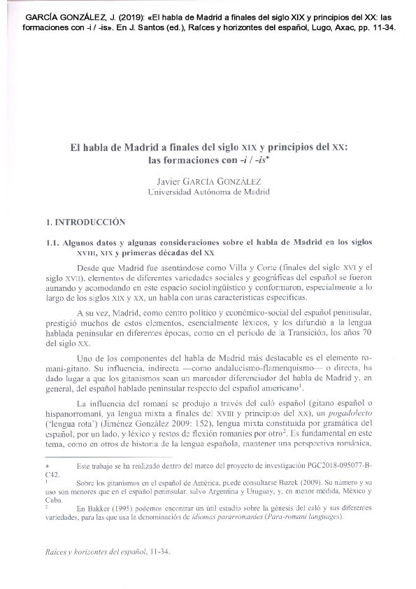 (PDF) El habla de Madrid a finales del siglo XIX y principios del XX: las formaciones con -i / -is