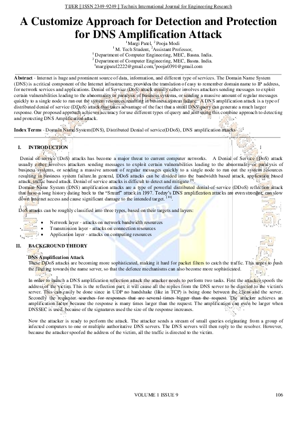 (PDF) A Customize Approach for Detection and Protection for DNS ...