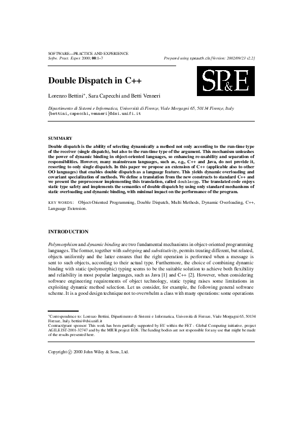 (PDF) Double dispatch in C++