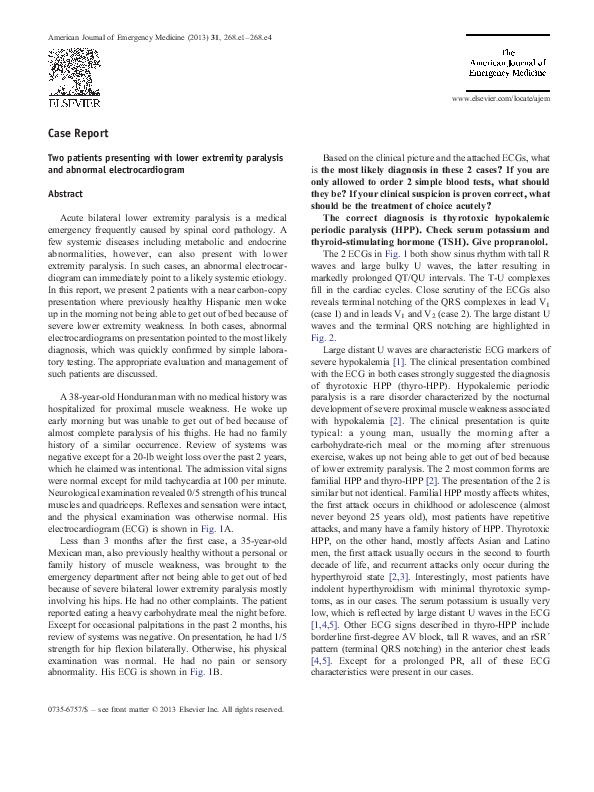(PDF) Two patients presenting with lower extremity paralysis and ...