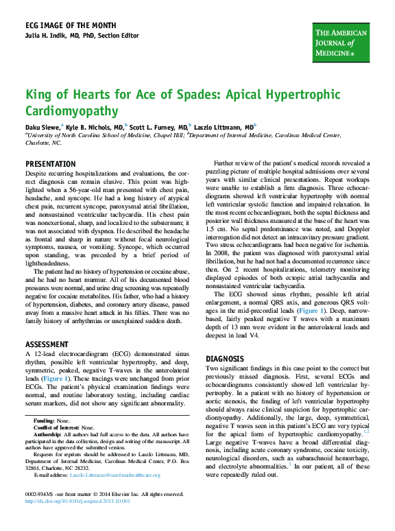 (PDF) King of Hearts for Ace of Spades: Apical Hypertrophic Cardiomyopathy