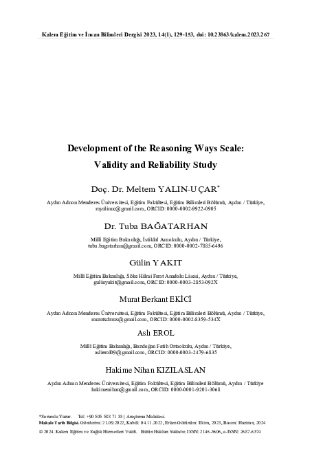 (PDF) Development of the Reasoning Ways Scale: Validity and Reliability Study