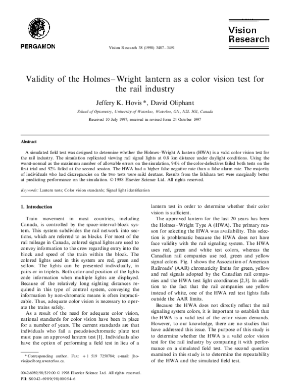 (PDF) Validity of the Holmes–Wright lantern as a color vision test for ...