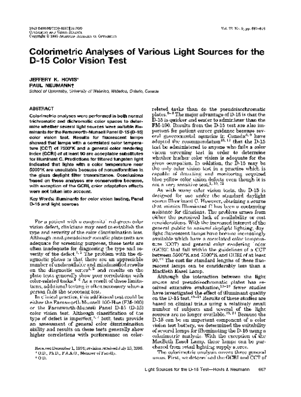 (PDF) Colorimetric Analyses of Various Light Sources for the D-15 Color ...