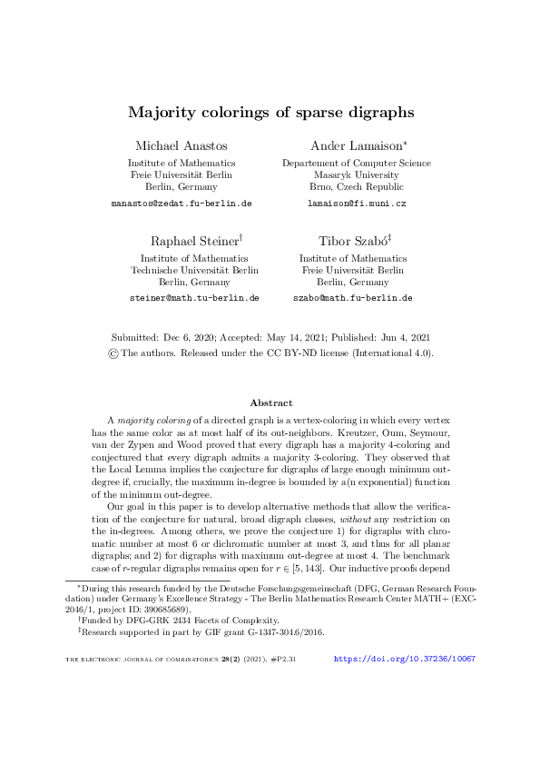 (PDF) Majority Colorings of Sparse Digraphs