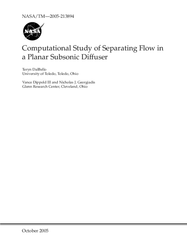 (PDF) Computational Study of Separating Flow in a Planar Subsonic Diffuser