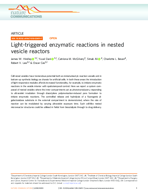 (PDF) Light-triggered enzymatic reactions in nested vesicle reactors