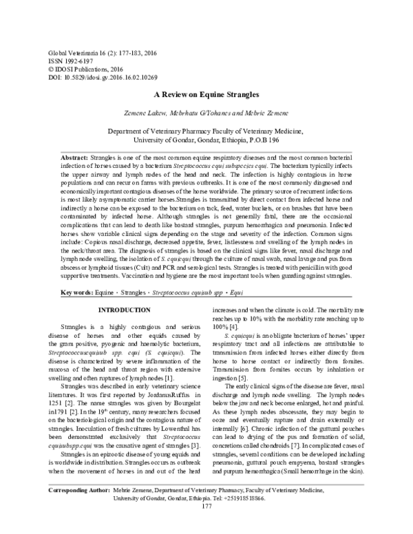(PDF) A Review on Equine Strangles