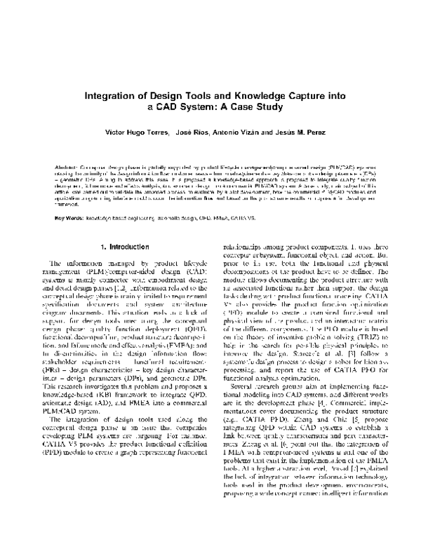 (PDF) Integration of Design Tools and Knowledge Capture into a CAD System: A Case Study | Victor ...
