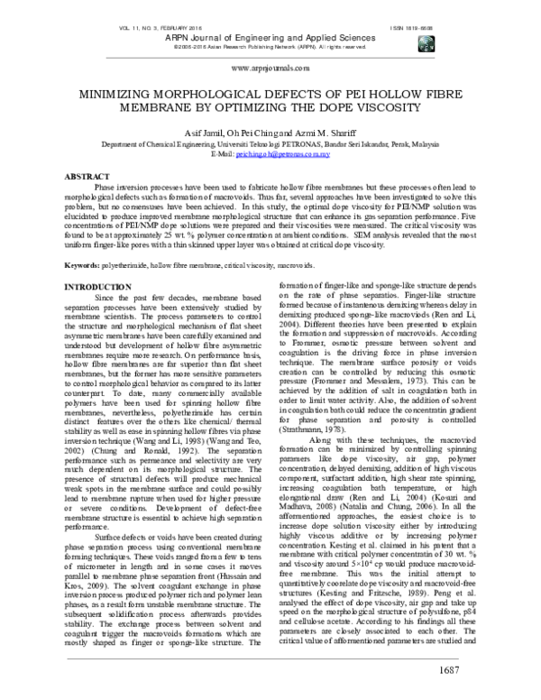 (PDF) Minimizing Morphological Defects of Pei Hollow Fibre Membrane by Optimizing the Dope ...