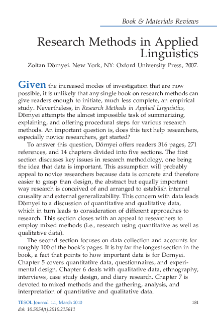 (PDF) Research methods in applied linguistics