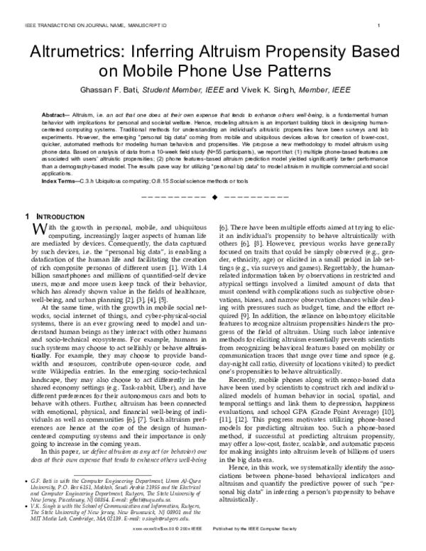 (PDF) Altrumetrics: Inferring Altruism Propensity Based on Mobile Phone ...