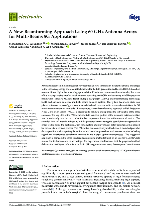 (PDF) A New Beamforming Approach Using 60 GHz Antenna Arrays for Multi-Beams 5G Applications